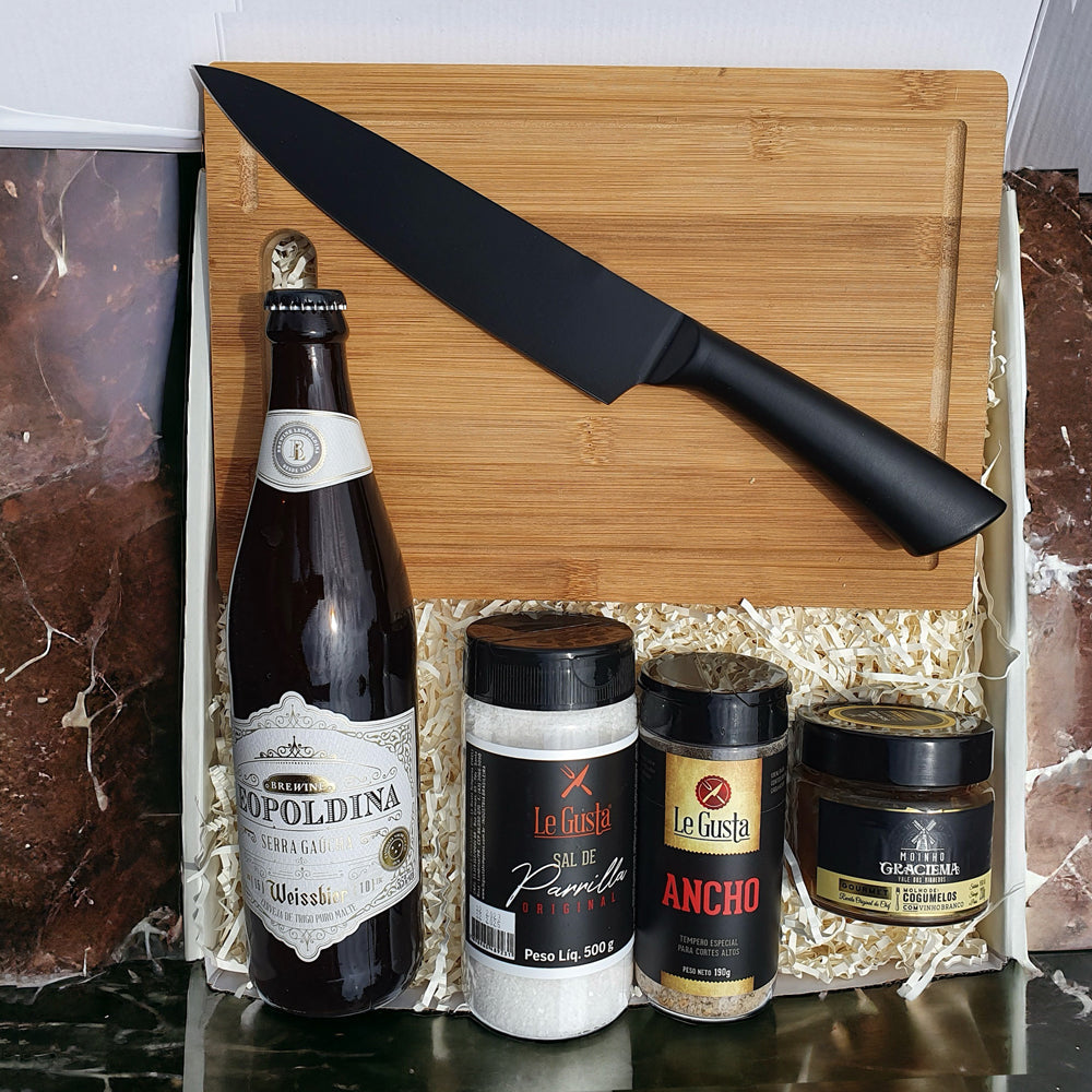 Presente Gourmet para Churrasco com Faca Chef e Cerveja Leopoldina ...